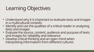 Evaluating Texts and Images in Multicultural Contexts for Critical ...