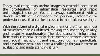 Evaluating Texts and Images in Multicultural Contexts for Critical ...