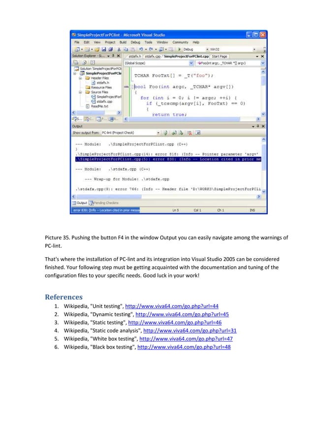Installation of PC-Lint and its using in Visual Studio 2005 | PDF