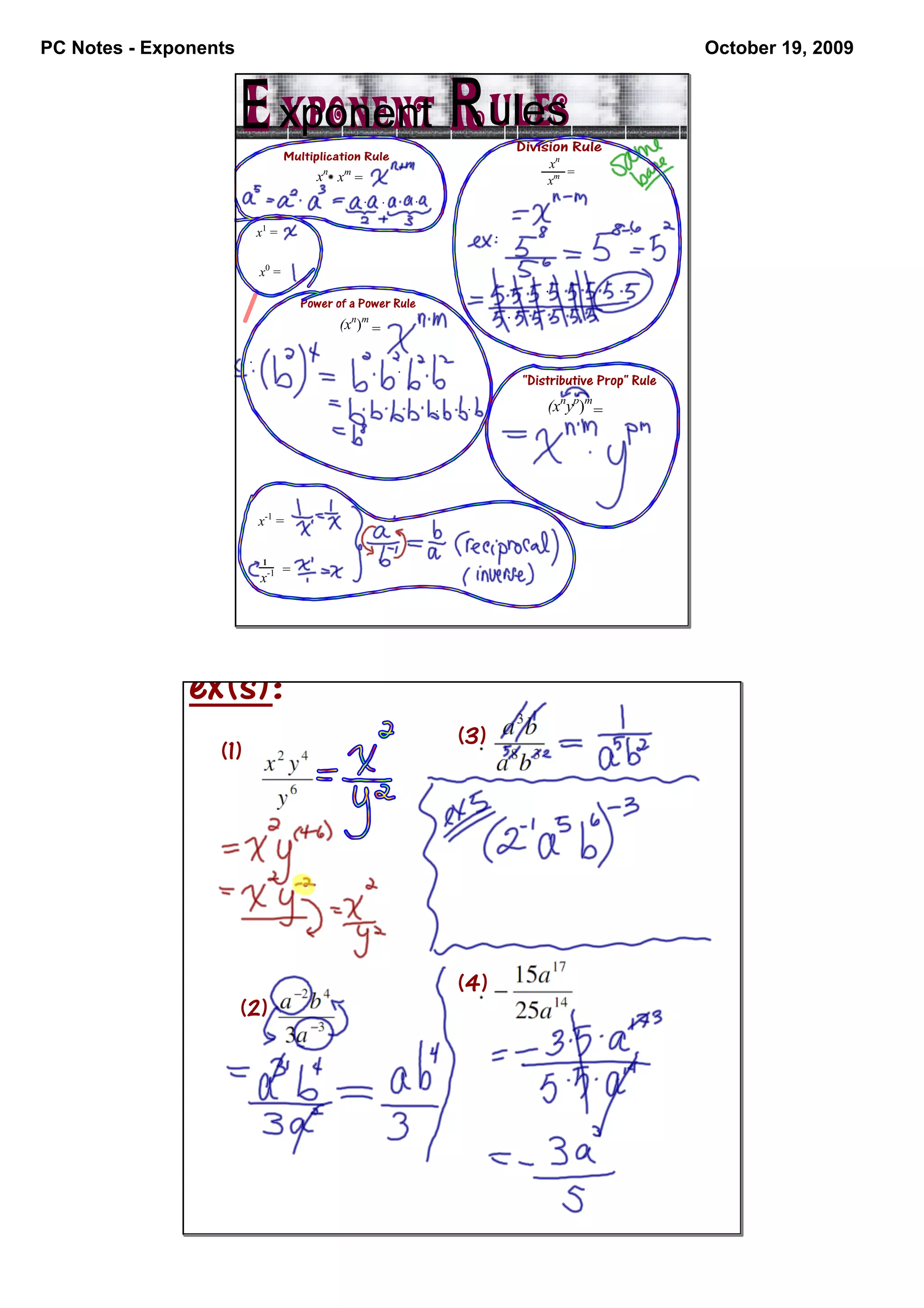 PC Notes - Exponents - 10/19 | PDF
