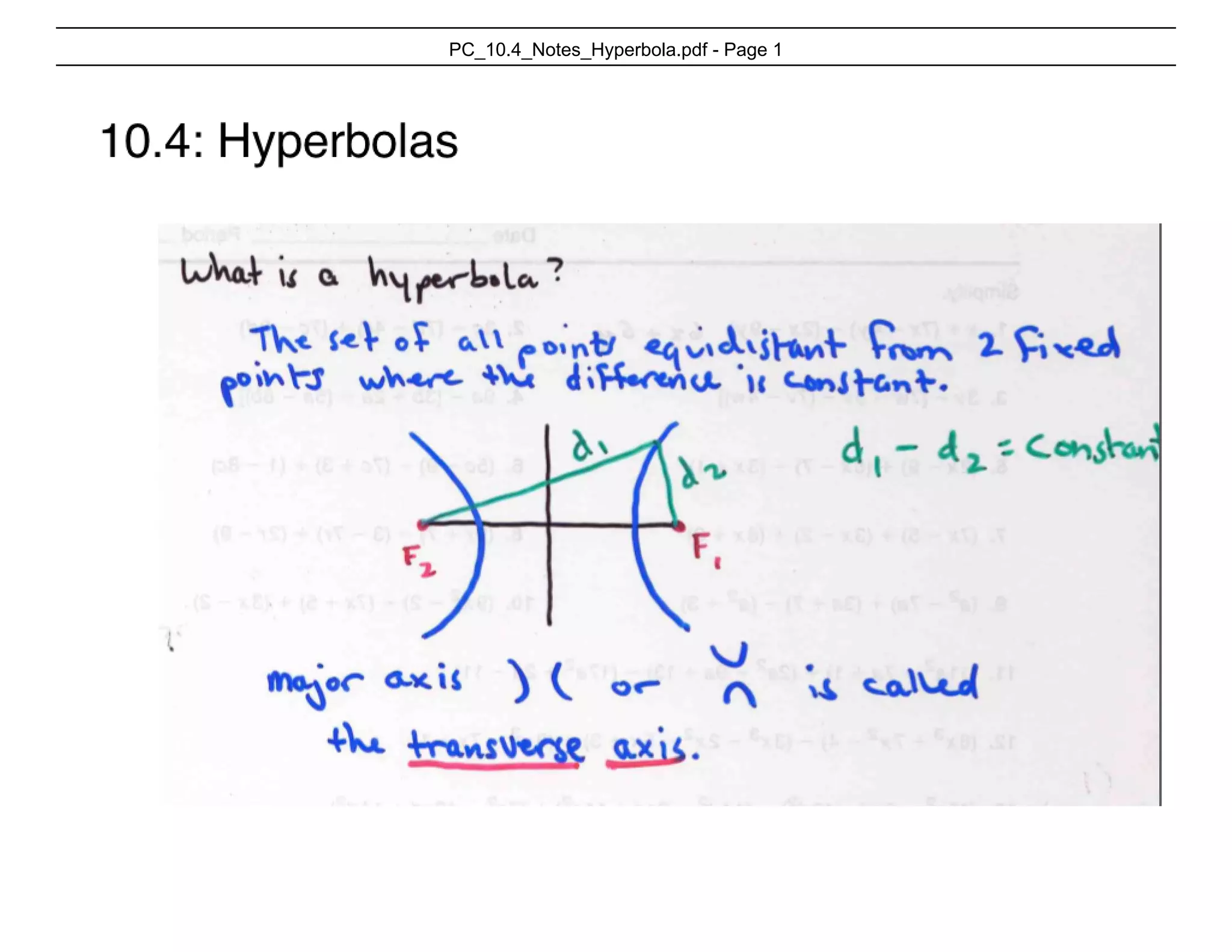 Pc 10.4 Notes Hyperbolas | PDF