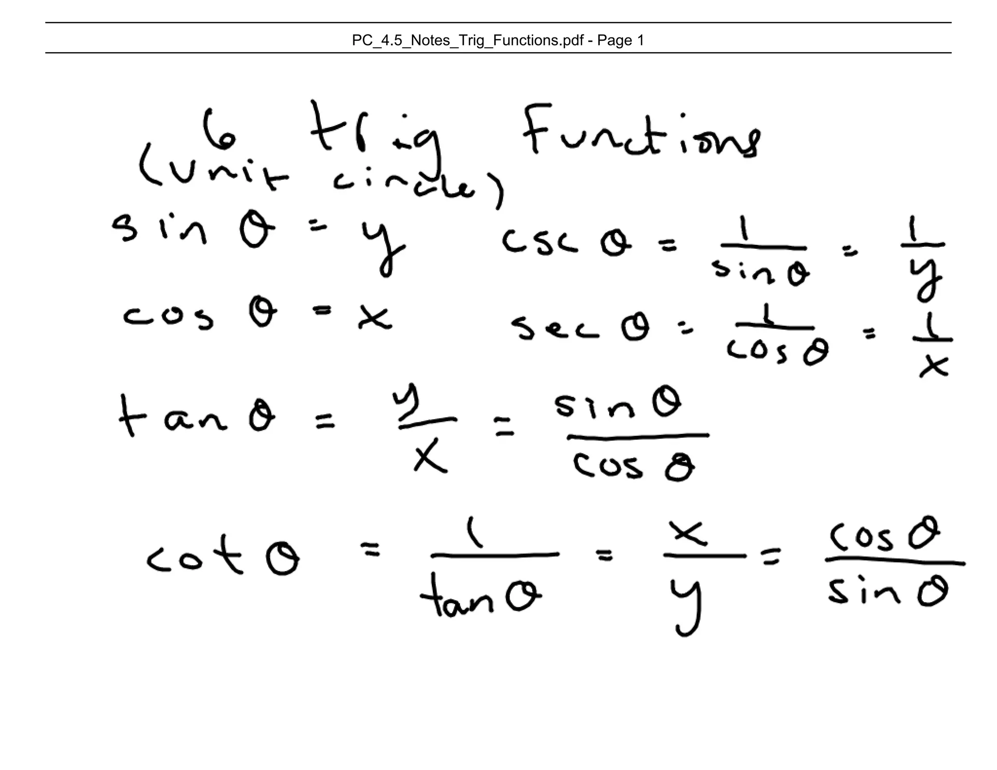 Pc 4.5 Notes Trig Functions | PDF | Physics | Science