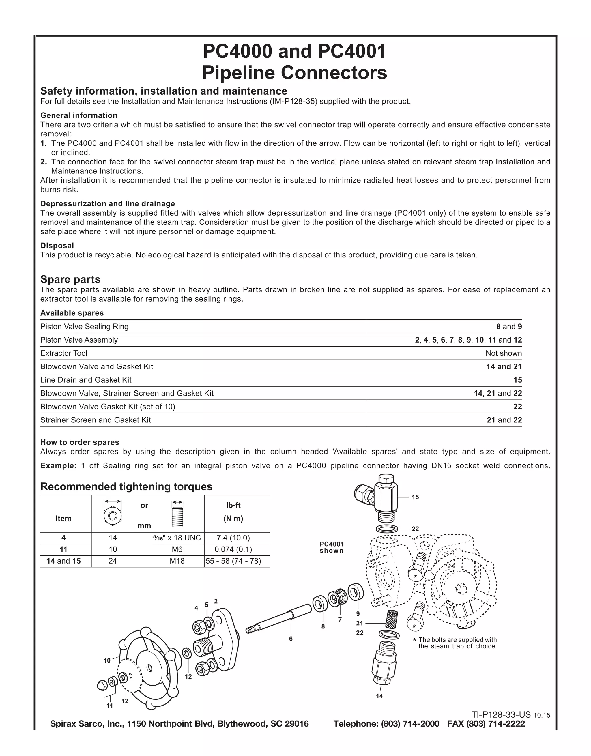 Technical Information for PC4000 Pipeline Connector | PDF