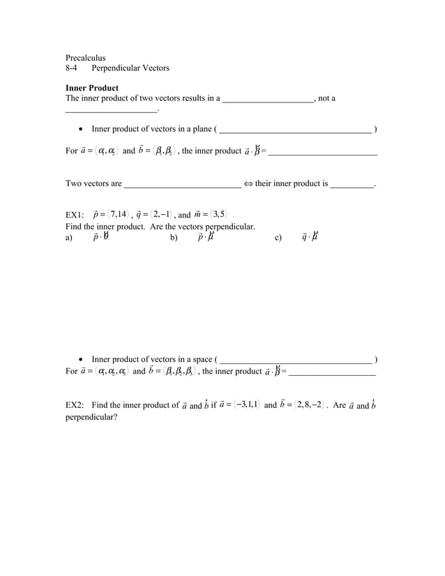Pc8 4 perpendicular vectors notes | PDF