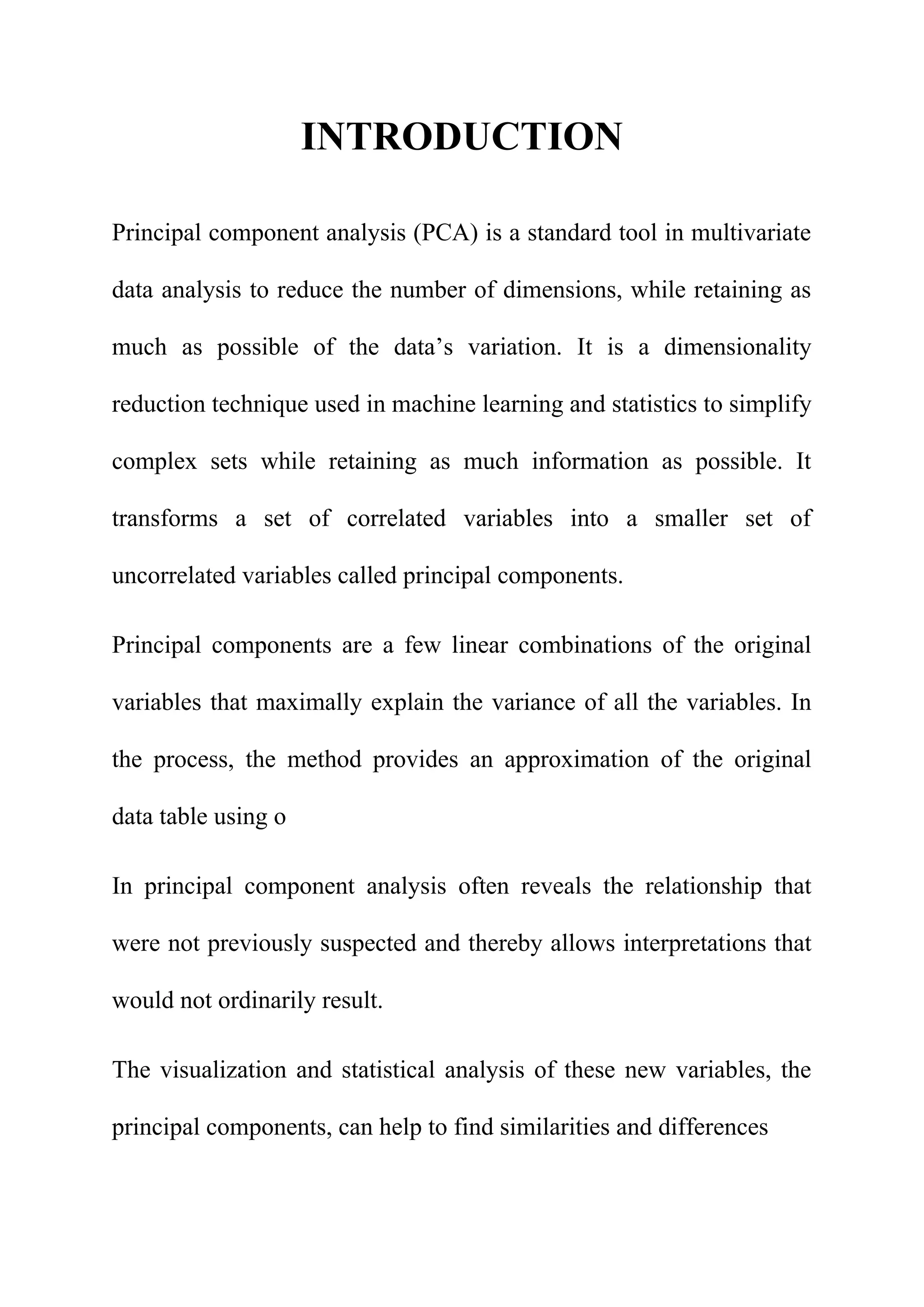 Principal component analysis (PCA) to analyze data | DOCX