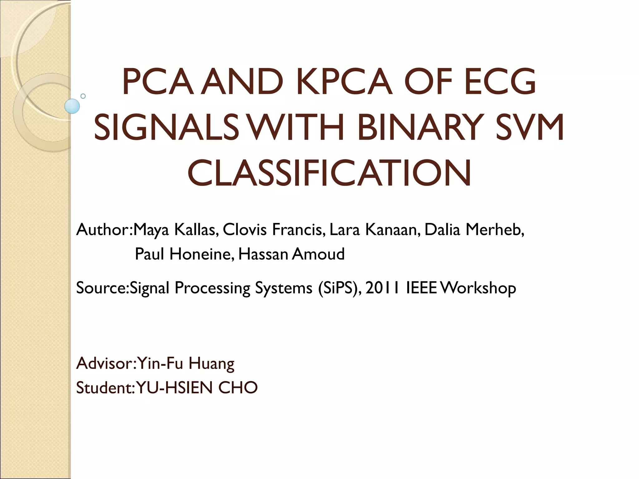 Pca and kpca of ecg signal | PPT