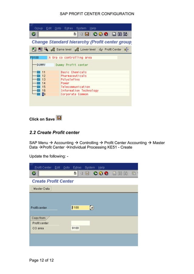 SAP PROFIT CENTER CONFIGURATION | PDF
