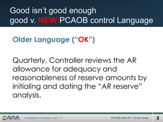 PCAOB Audit Alert #11: New Internal Control Testing Standards & Excel ...