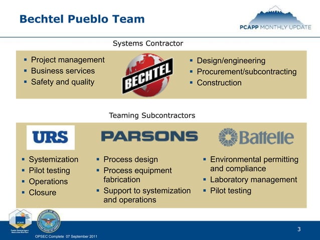 PCAPP Monthly Status Briefing - September 2011 | PPT