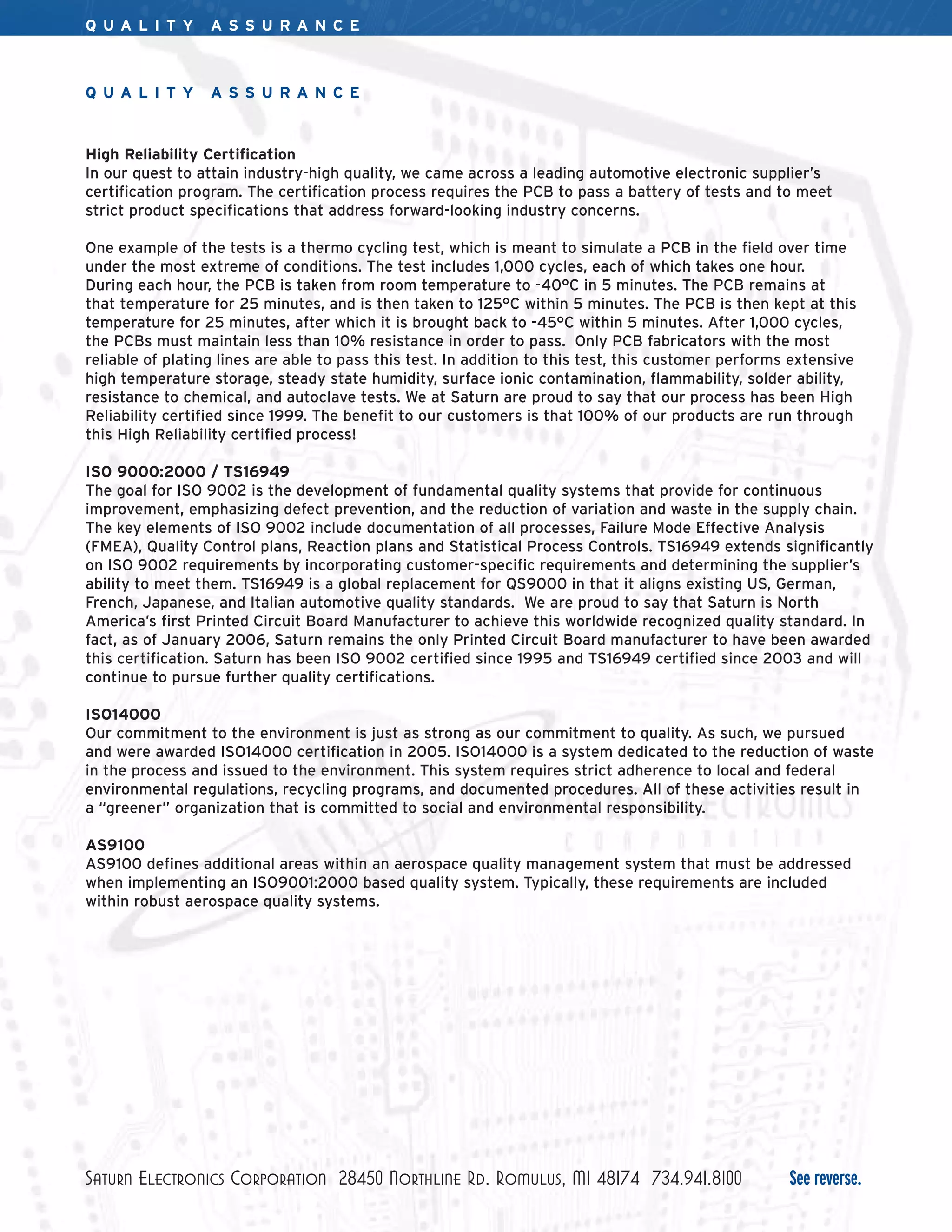 PCB Fabrication Manufacturer Corporate Brochure | PDF