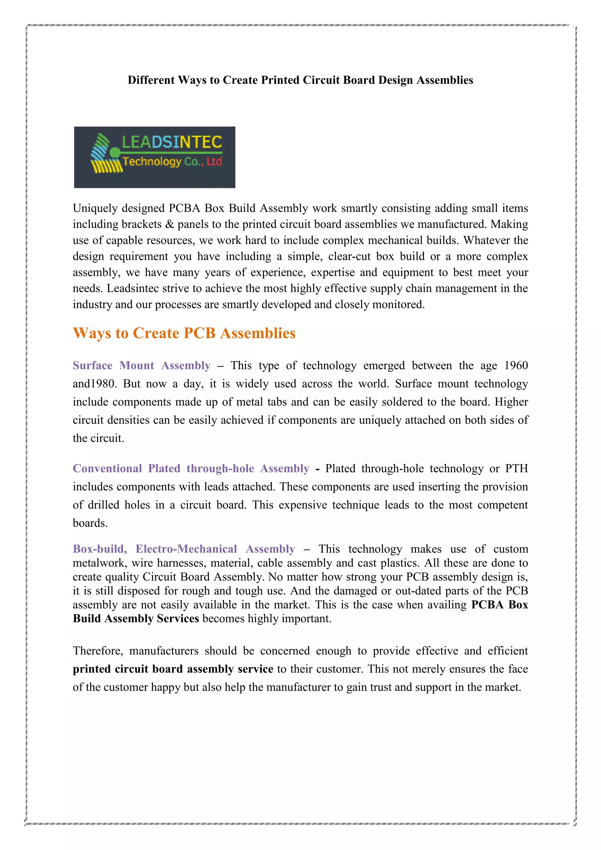 Pcba box build assembly services | PDF