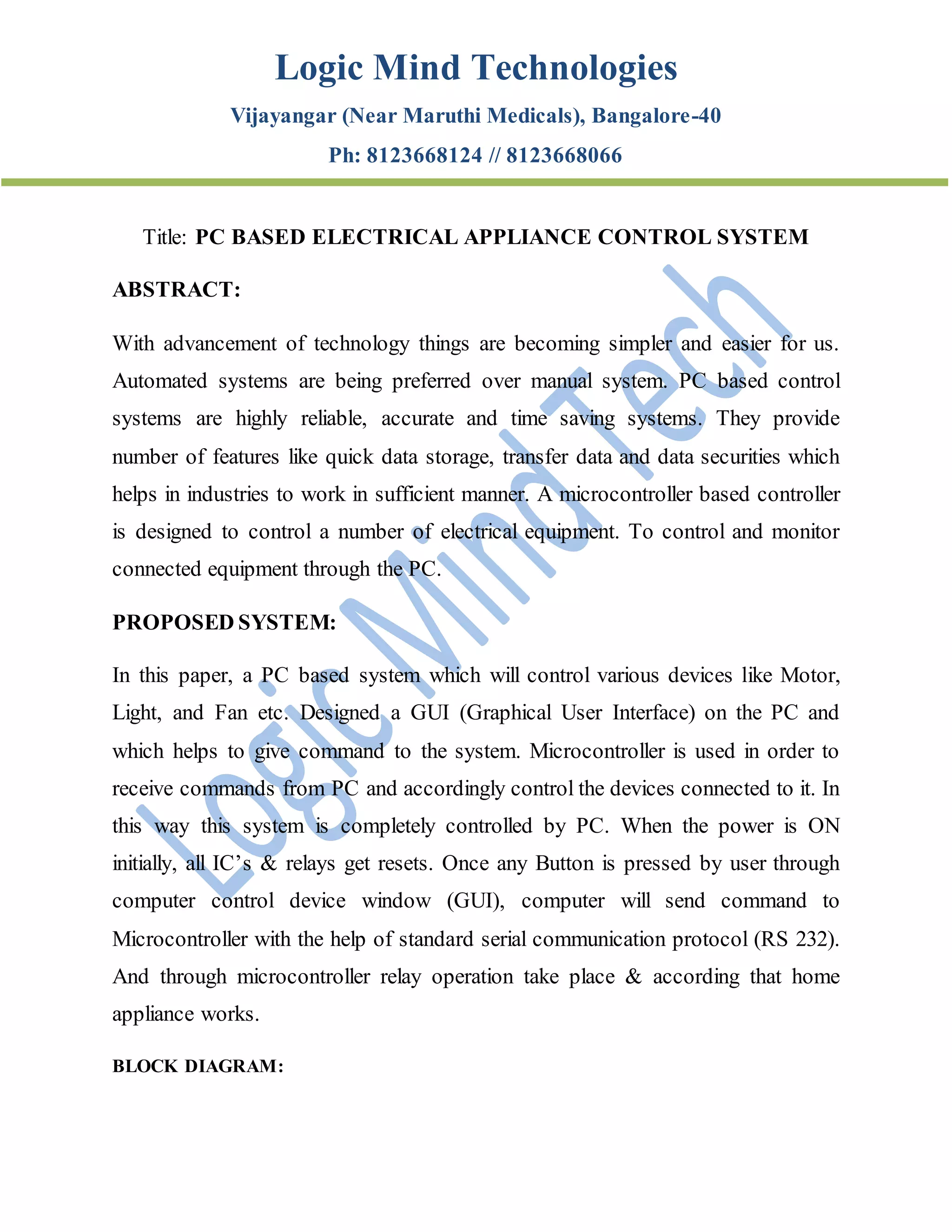 Pc based electrical appliance control system | DOCX