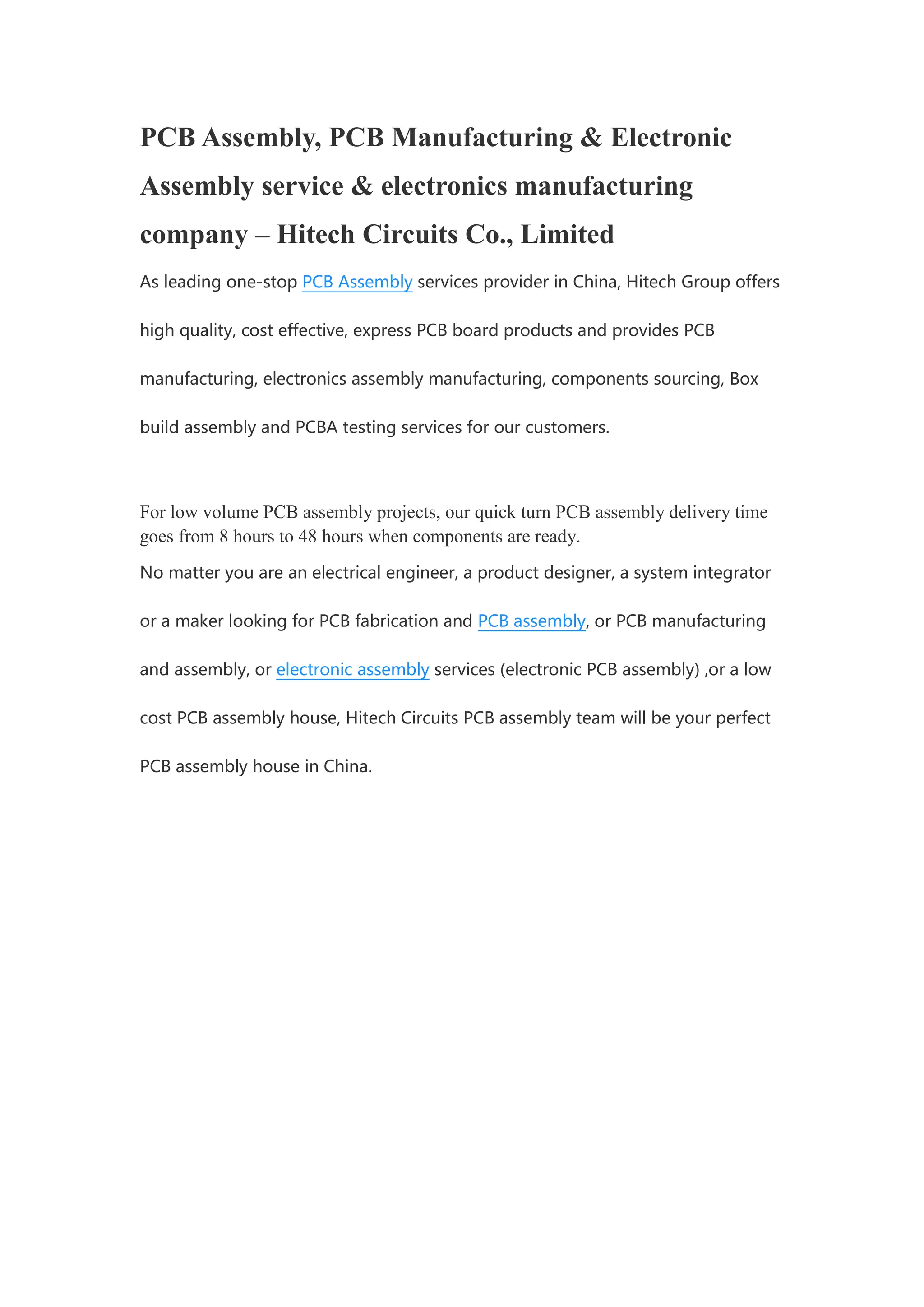 Pcb Assembly Pcb Manufacturing Electronic Assembly Service