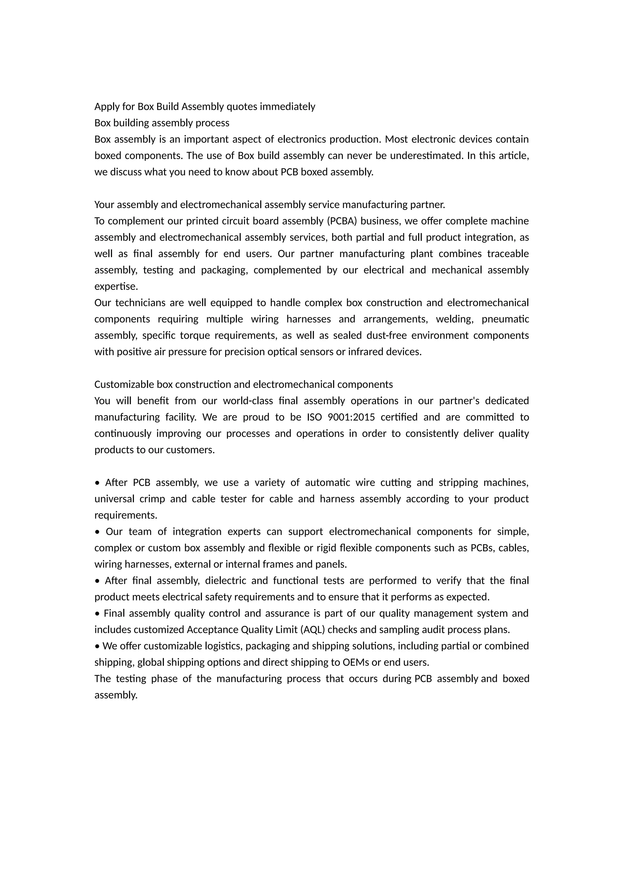 PCB Box Build Assembly OEM assembly manufacturing | PDF