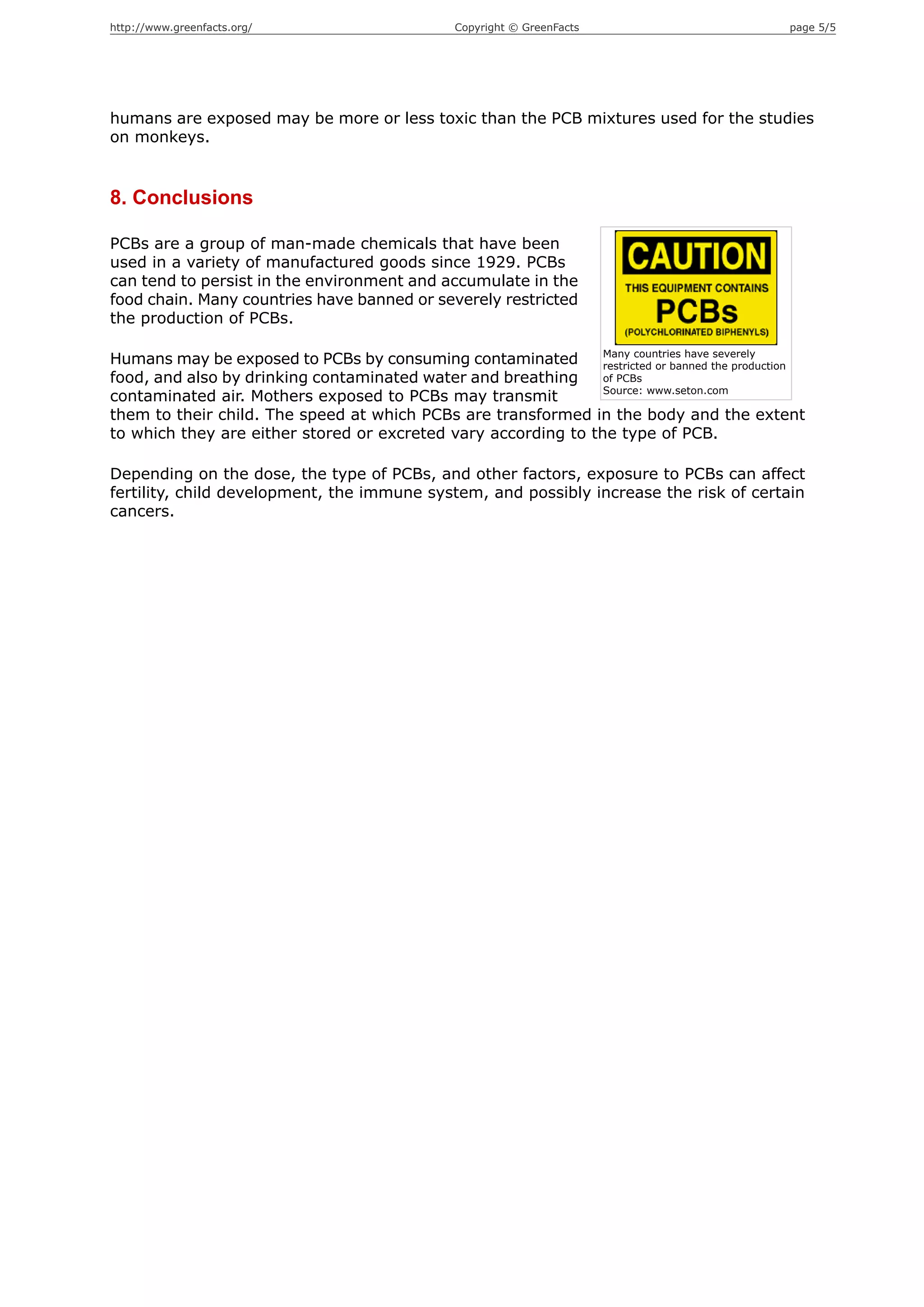 PCBs Polychlorinated biphenyls | PDF