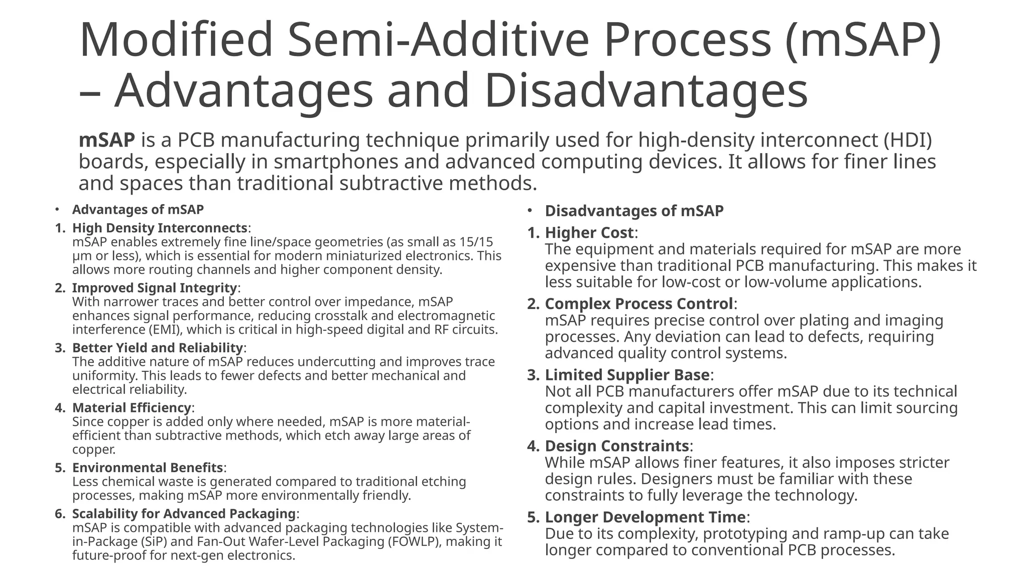 PCBs - mSAP advantages and disadvantages | PPTX