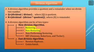 Restoring and Non-Restoring division algo for CSE | PPT