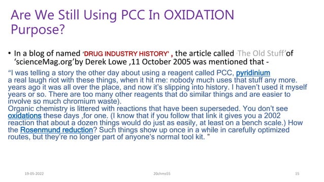 PCC OXIDATION.pptx | Chemistry | Science