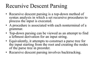 RECURSIVE DESCENT PARSING | PPTX