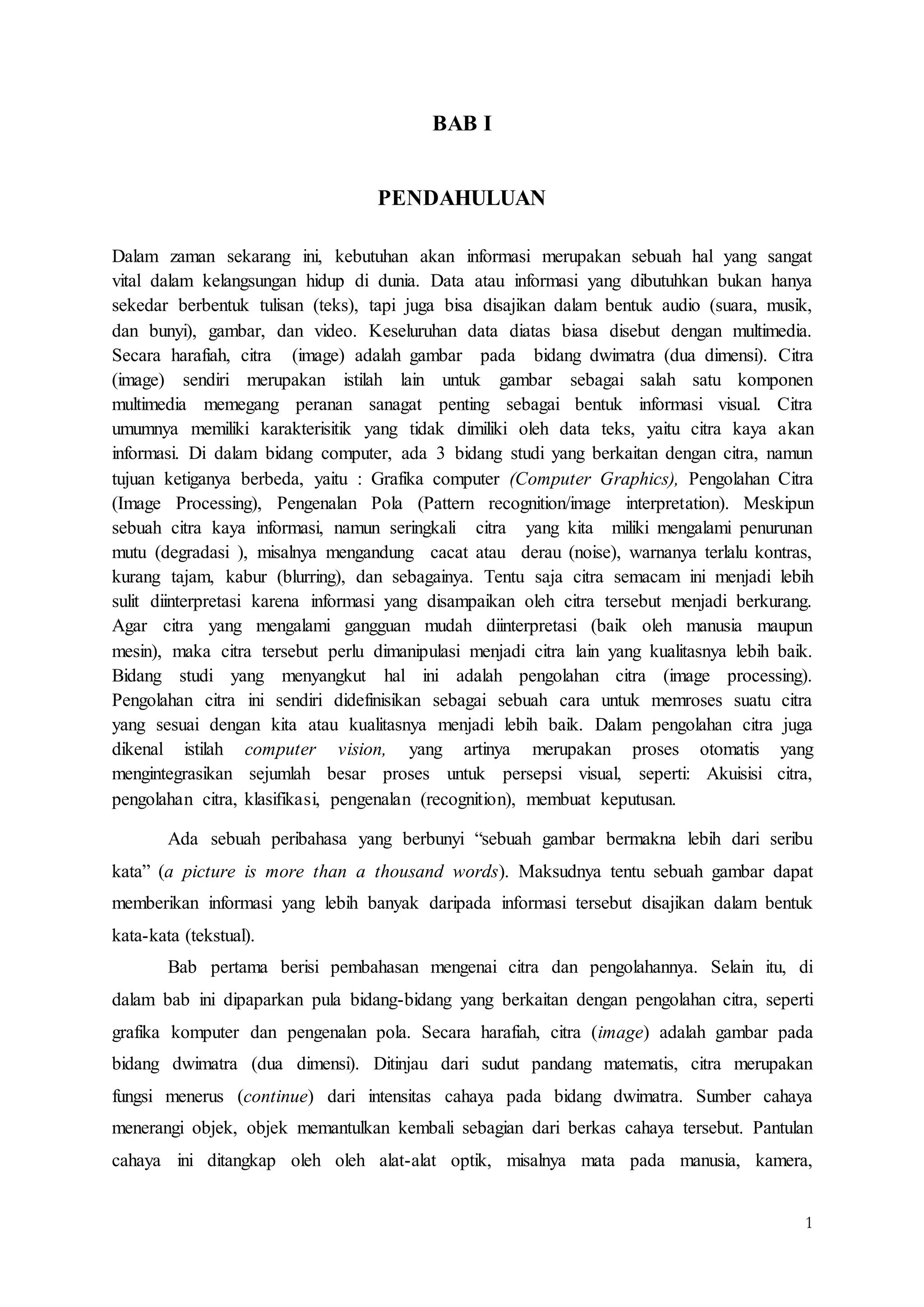 Pengolahan Citra Digital (Resume materi kuliah) | DOCX