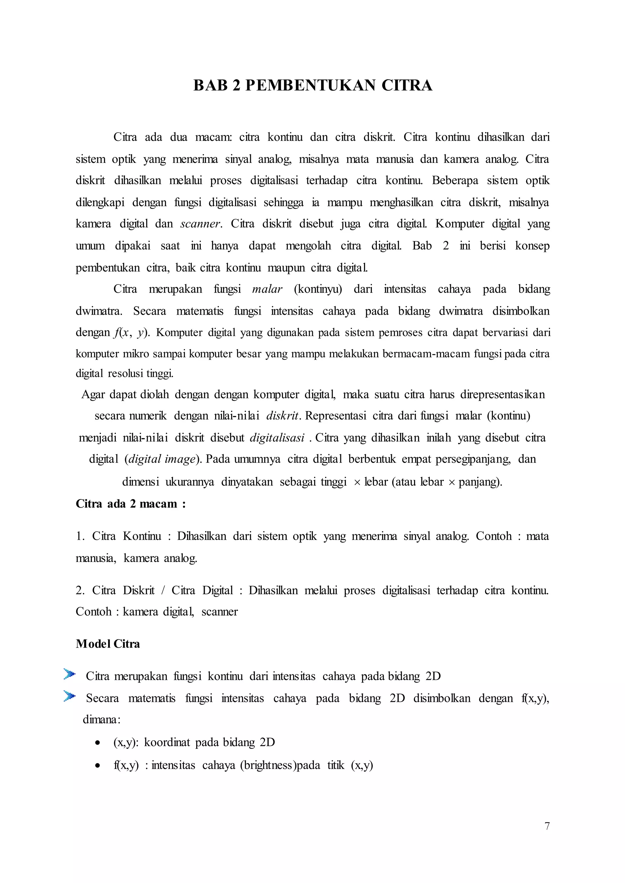 Pengolahan Citra Digital (Resume materi kuliah) | DOCX