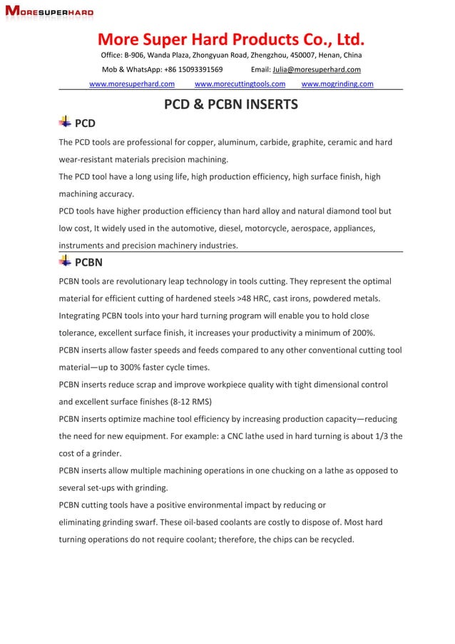 Moresuperhard PCD & PCBN inserts | PDF