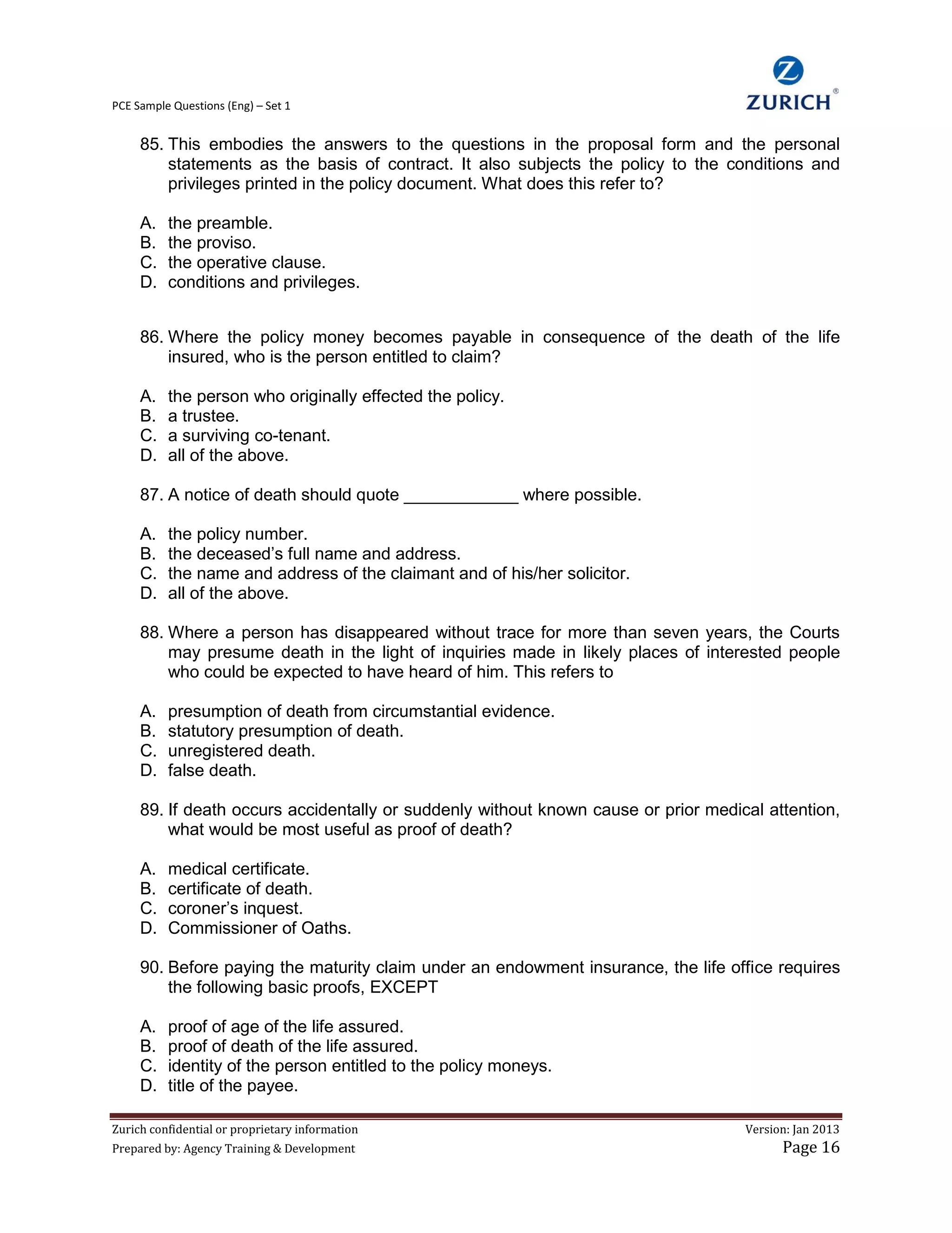 Pce sample question set 1 (eng) | PDF