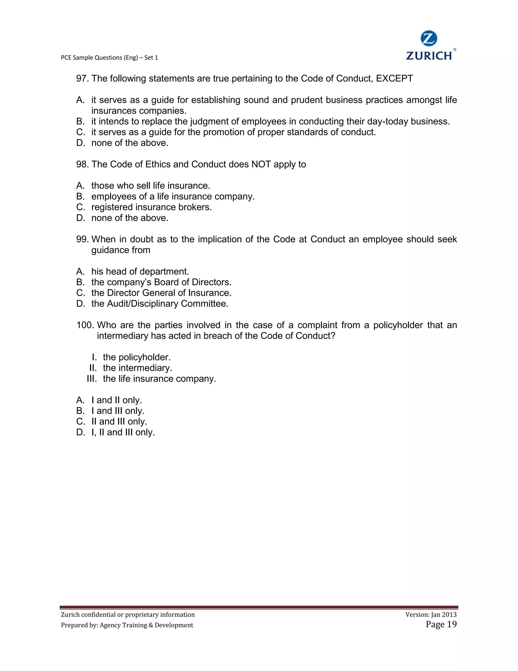 Pce sample question set 1 (eng) | PDF
