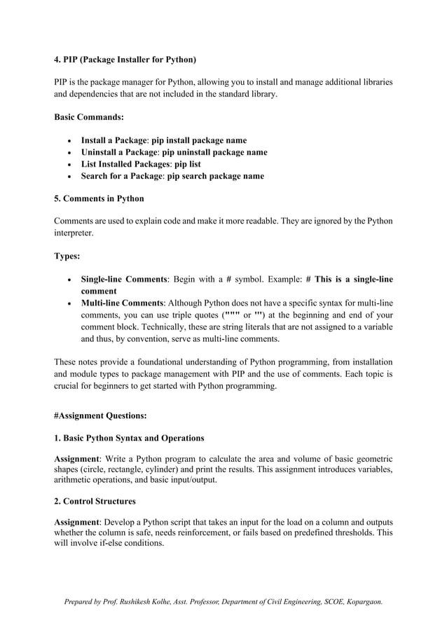 Programming in Civil Engineering_UNIT 1_NOTES | PDF