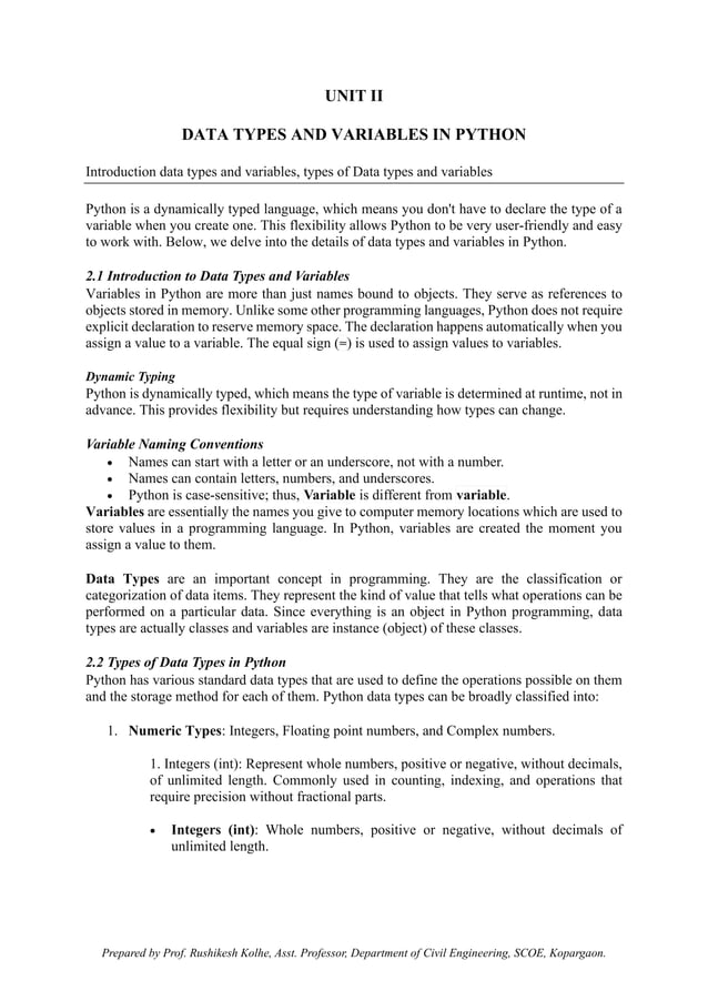 Programming in Civil Engineering_UNIT 2_NOTES | PDF