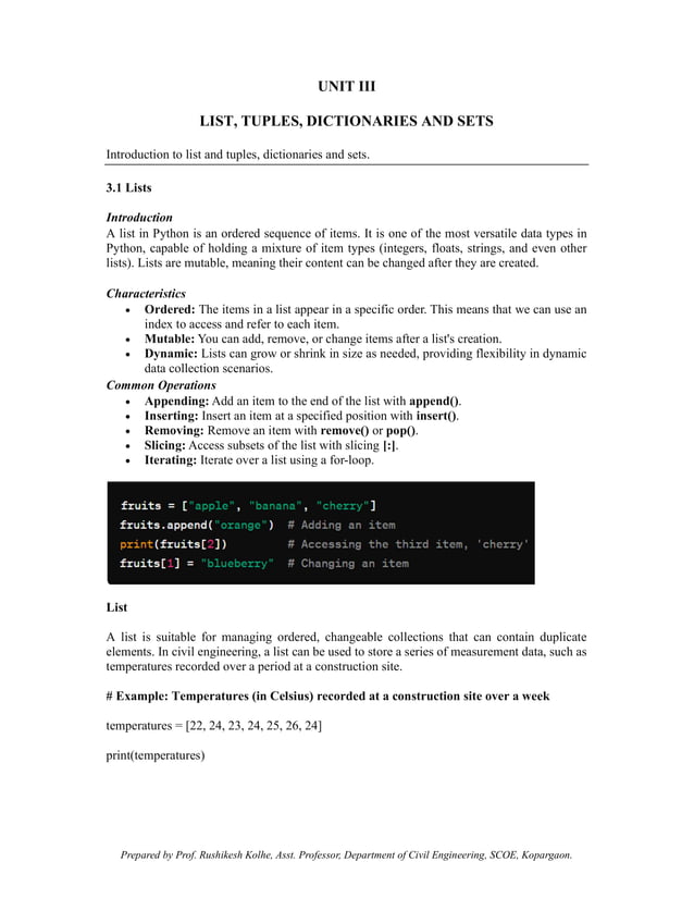 Programming in Civil Engineering_UNIT 3_NOTES | PDF | Programming ...