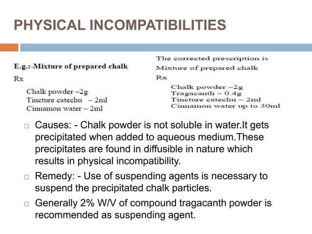 PHARMACEUTICAL INCOMPATIBILITIES | PPTX | Chemistry | Science