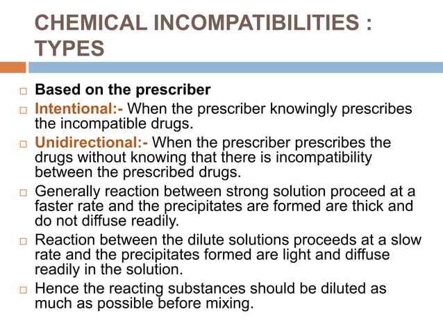 PHARMACEUTICAL INCOMPATIBILITIES | PPTX | Chemistry | Science