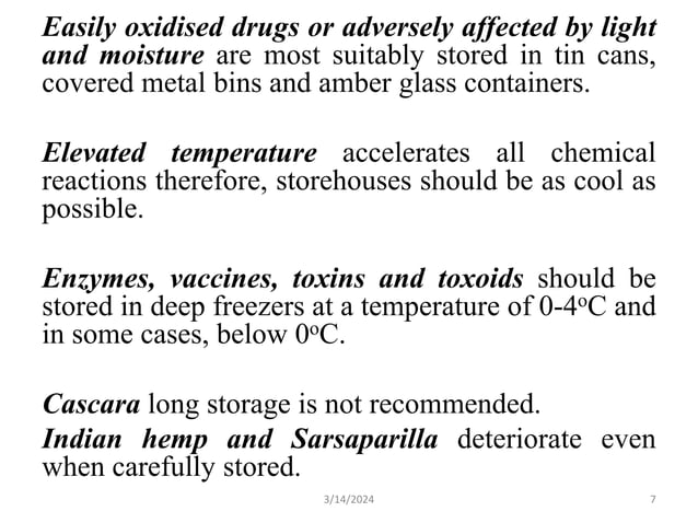 Storage of Crude drugs in Pharmacognosy slide | PPTX | Pharmaceutical ...
