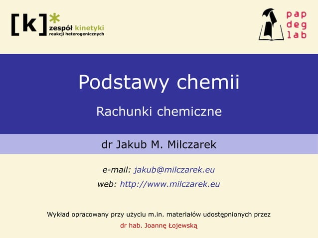 Podstawy chemii - Rachunki chemiczne | PPT