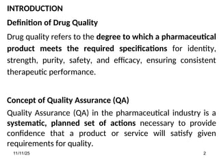 PCH 511 Drug Quality Assurance and Quality Control of Pharmaceuticals | PPT