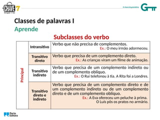 Classes e subclasses de palavras: revisões dos nomes, verbos, adjetivos ...