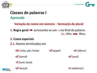 Classes e subclasses de palavras: revisões dos nomes, verbos, adjetivos ...
