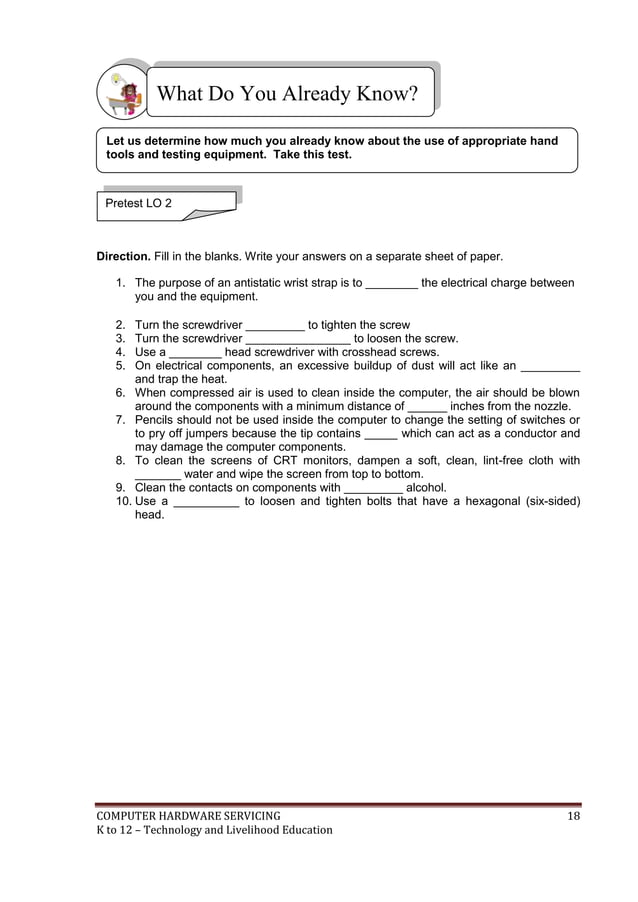 K to 12 PC Hardware Servicing Learning Module | PDF
