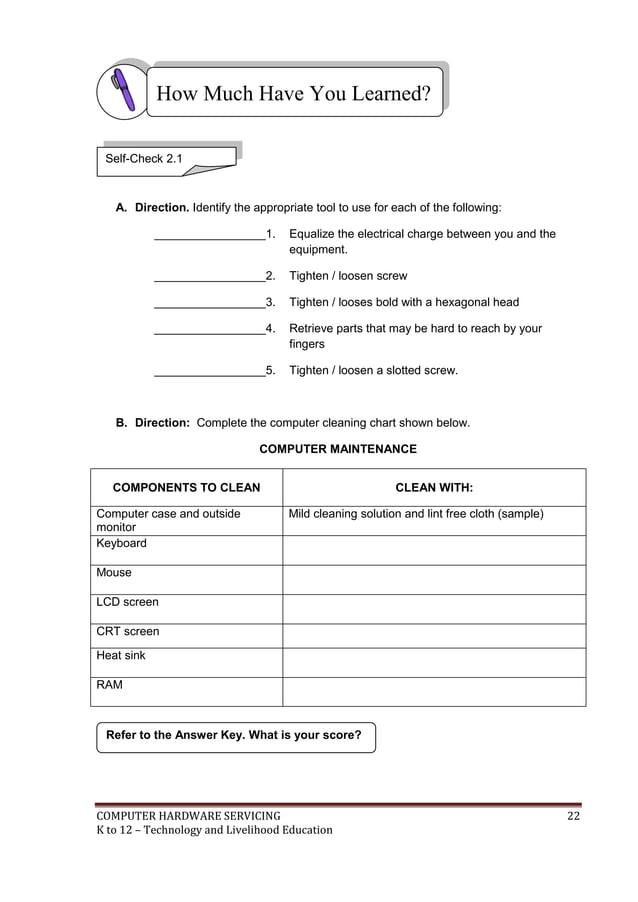 K to 12 PC Hardware Servicing Learning Module | PDF
