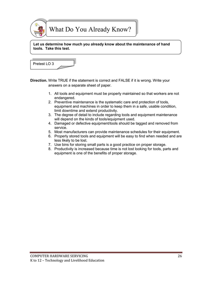 K to 12 PC Hardware Servicing Learning Module | PDF