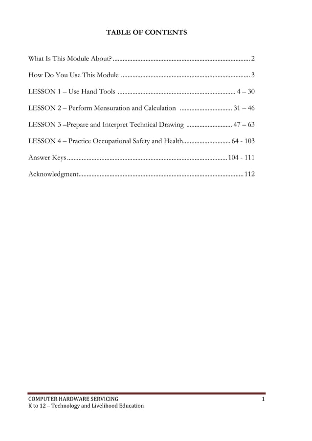 Pc hardware servicing learning module (1) | PDF | Computing | Technology & Computing