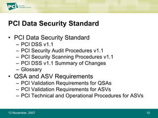 PCI DSS: Update on the evolution of the standard. MasterCard WorldWide ...