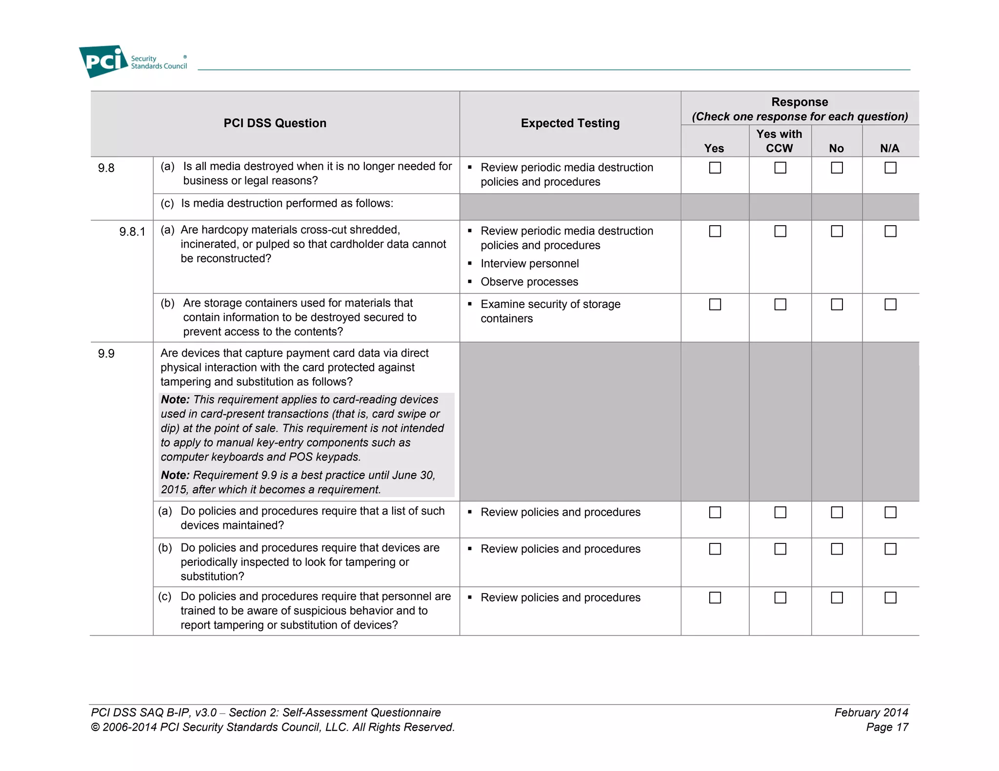 PCI Servces - PCI Compliance Questionnaire | PDF