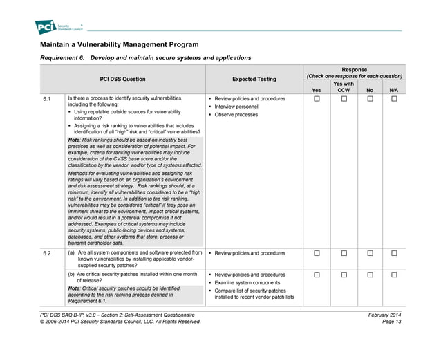 PCI Servces - PCI Compliance Questionnaire | PDF