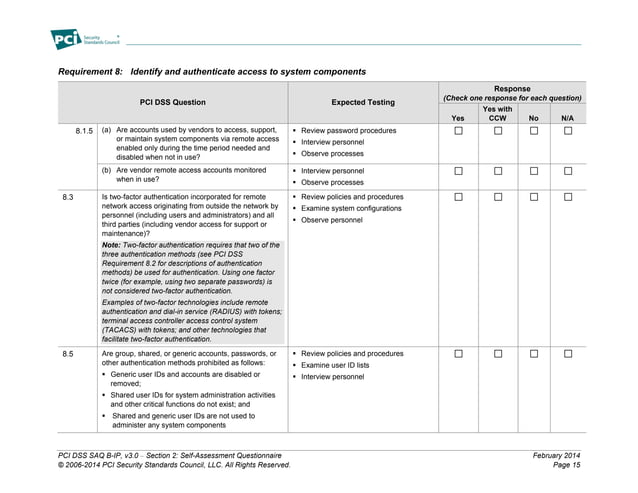 PCI Servces - PCI Compliance Questionnaire | PDF