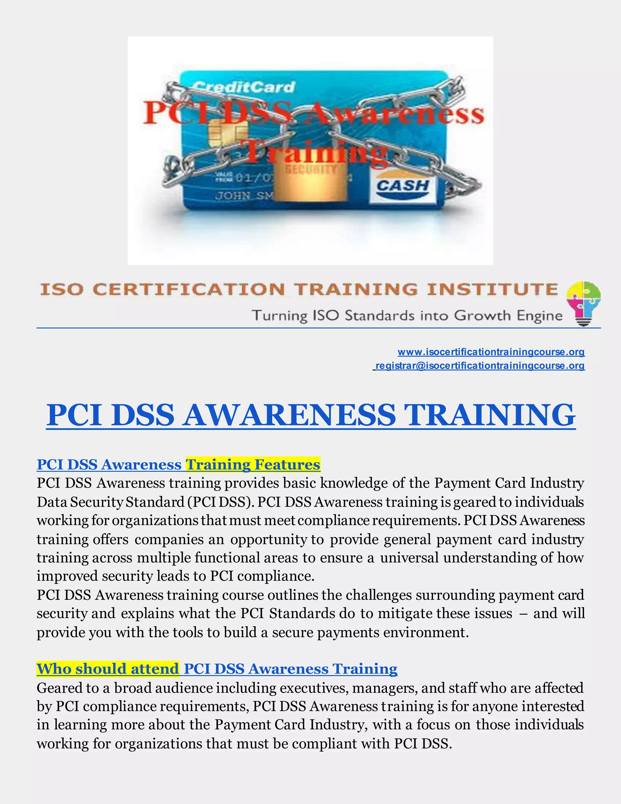 PCI DSS | PCI DSS Training | PCI DSS AWARENESS TRAINING | DOCX | Business | Business and Finance