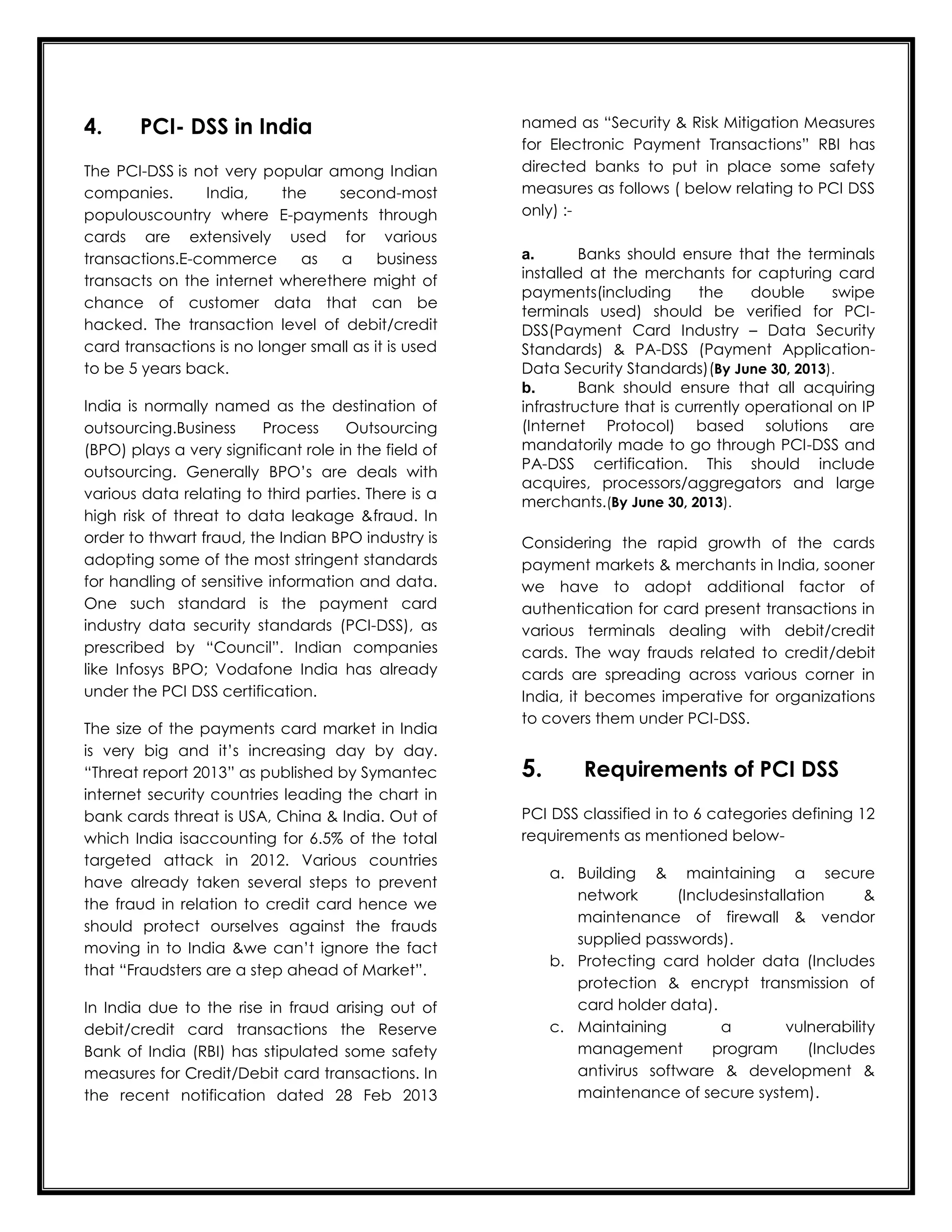 Requirement of PCI-DSS in India. | DOCX