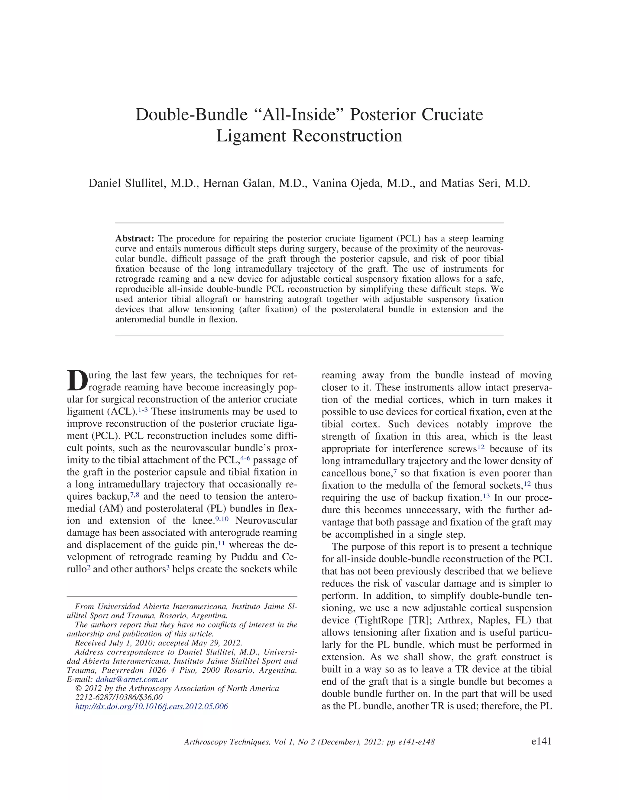DOUBLE-BUNDLE "ALL-INSIDE" POSTERIOR CRUCIATE LIGAMENT RECONSTRUCTION | PDF
