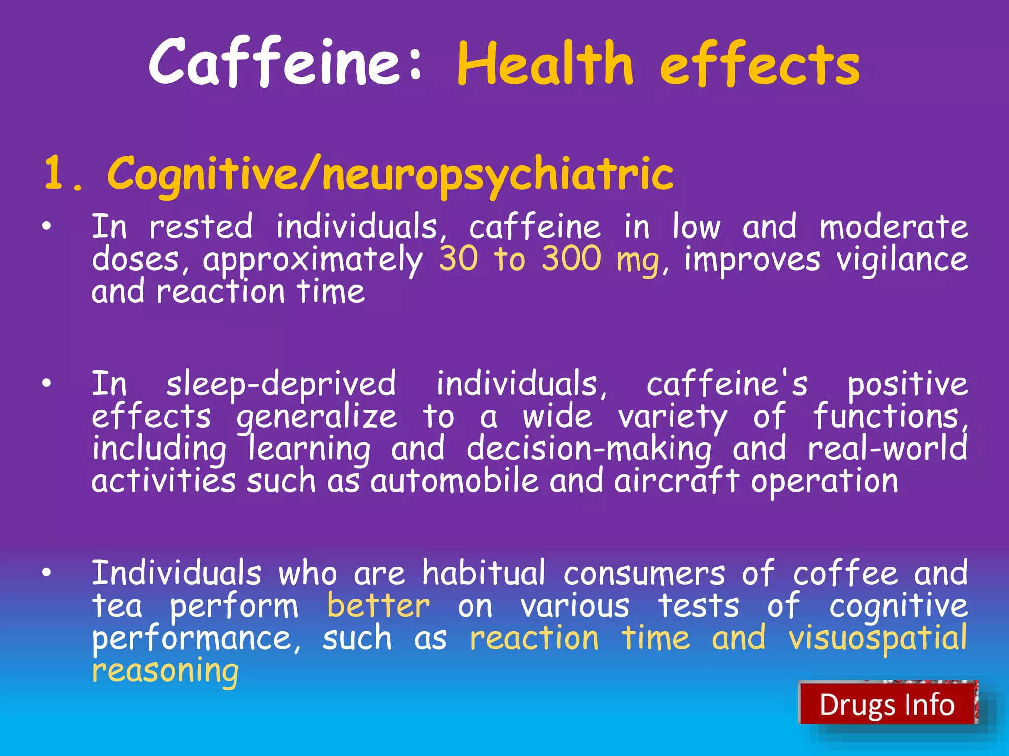 Caffeine-Pharmacology and other info by DrugsInfo | PPTX